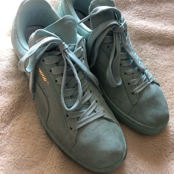 Puma | Shoes | Puma Suede Light Blue Sneakers Good Cond Sz | Poshmark